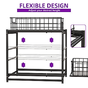 FixOwl Under Cabinet Sink Organizer with Sliding Drawer Under Bathroom Sink Storage Stackable Adjustable Height 2 Tier Countertop Organizer, 1 Pack, Black