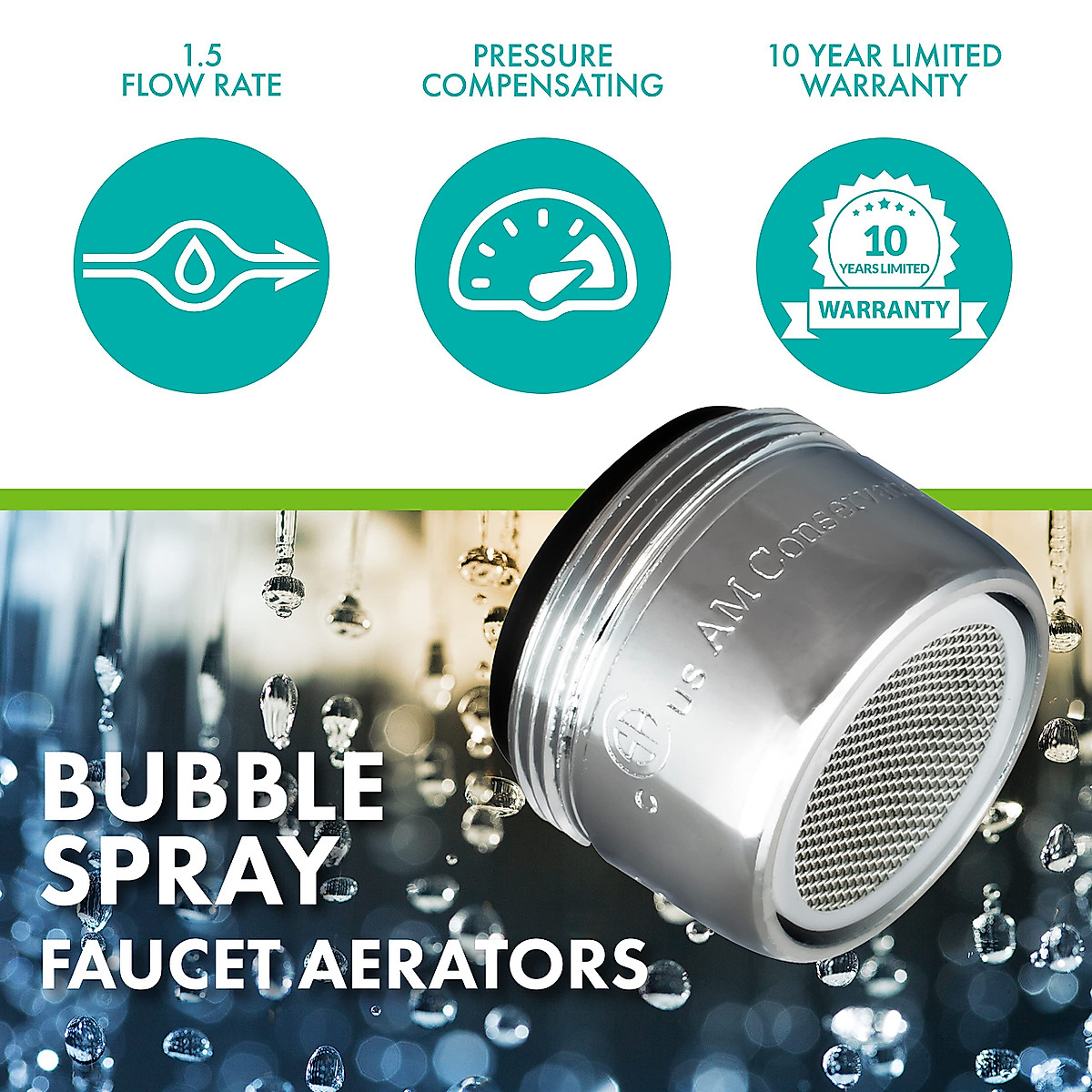 Niagara Conservation 1.5 GPM 0.9-in. Pressure-Compensating Standard Bubble-Spray Faucet Aerator in Chrome, 2-Pack FA012CPB1-WS-2 | CA Compliant Bathroom Sink Faucet and Kitchen Sink Aerator