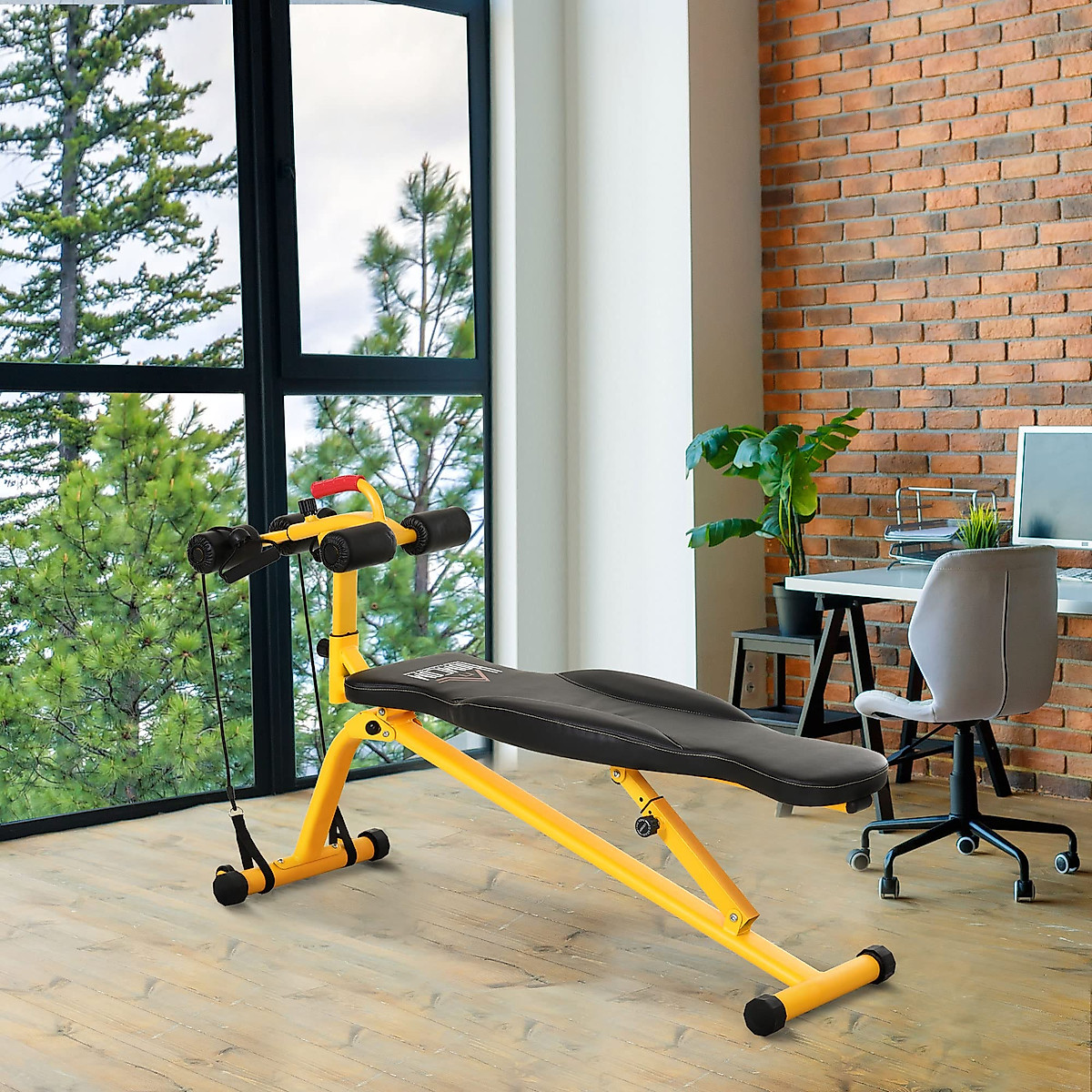 Soozier Multifunctional Sit Up and Dumbbell Weight Bench with 4-Angle Adjustable Backrest & Lightweight Portable Design - Yellow