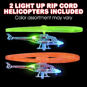ArtCreativity Light Up Ripcord Helicopters, Set of 2, Cool Flying Toys for Kids with Flashing LEDs, Indoor and Outdoor Toys for Boys and Girls, Great Birthday Gift, Light Up Party Favors