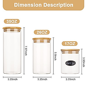 KIM&NUT 3pcs Glass Jars with Airtight Bamboo Lids, 2200 ml 74 oz Wide Mouth Clear Glass Food Storage Containers, Glass Kitchen Canisters with Labels