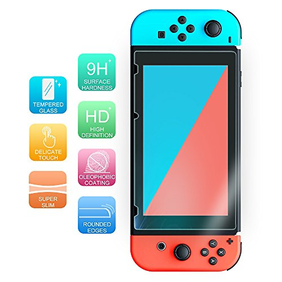 Nintendo Switch Screen Protector, TJS [Tempered Glass] [2-Piece] [Works While Docking] - 0.3mm Thickness/Bubble Free/Ultra Clear/9H Hardness/Anti-Scratch/Shatterproof/Anti-Fingerprint (Clear)