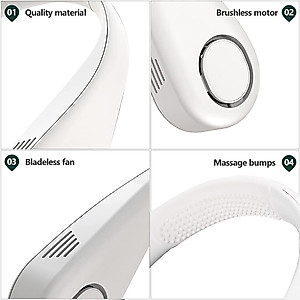 HUAYU, Personal Fan Neck, Neck Fans Portable Rechargable Prime, Portable Neck Fan Rechargeable, USB Powered Fan, 3 Speeds Hands free Neck Fan for Sporting and Outdoor activities (White&Pink)