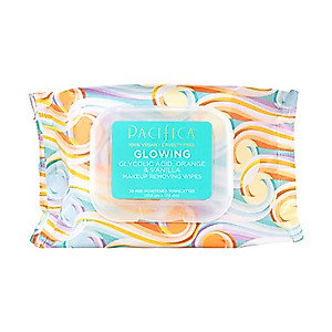 Pacifica Makeup Remover Face Wipes - Daily Facial Cleansing & Exfoliating Towelettes - Biodegradable - Organic - w/ Gycolic Acid - Clean Beauty Vegan & Cruelty-Free Dermatologist Tested 30 Count