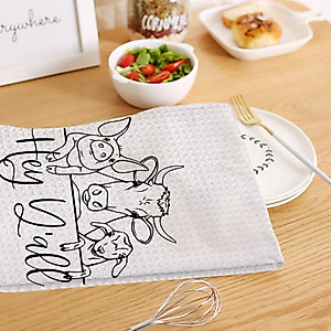 HIWX Hey Y'all Farm Animals Decorative Kitchen Towels and Dish Towels, Cow Goat Farm Country Farmhouse Hand Towels Tea Towel for Bathroom Kitchen Decor 16×24 Inches
