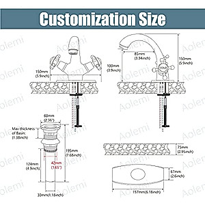 Aolemi Bathroom Sink Faucet Antique Brass Single Hole Cold and Hot Double Handle Cross Knobs Vanity Vessel Sink Basin Mixer Tap with Pop Up Drain with Overflow and Deck Cover Plate