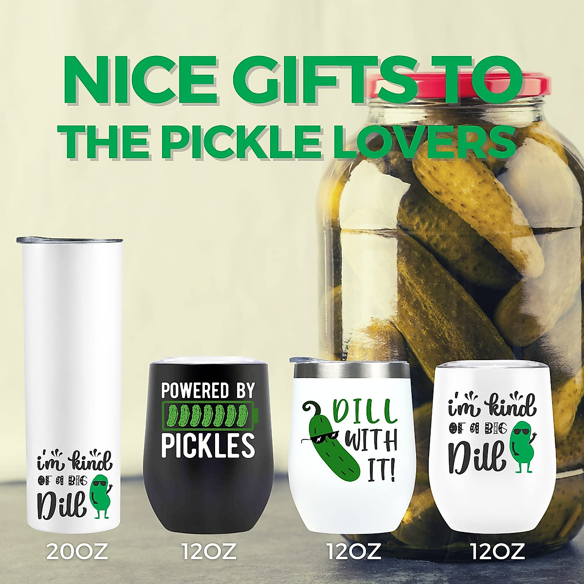 Onebttl Funny Pickle Gifts for Pickle Lovers, I AM KIND OF A BIG DILL, 20 oz Skinny Travel Tumbler with Lid and Straw, Best Gifts for Women/Men on Christmas/Birthday, Gift Box Included