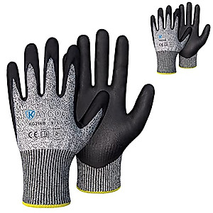 Cut Resistant Gloves, MicroFoam Nitrile Coated, ANSI Cut level A3,Superior Grip Performance,Durable, Safety Work Gloves For Men and Women, Ideal for General Duty Work, KG21NB, 2 Pairs Grey, Large