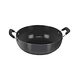 Satre Online and Marketing Hindalco Aluminium Cookware Kadai Pan Size No-13 with Tadka Pan Size No-5 Combo Set of 2,Aluminium Kadai with Tadka Pan,color-Black