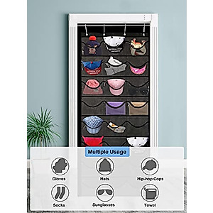 GOJUSO Hat Rack Wall Mount and 10 Adhesive Hat Hooks for Wall Over The Door with 4 Metal Hooks /4 Adhesive Hooks