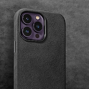 Komodoty Luxury Alcantara iPhone 14 Plus Case. Premium Italian Imported Material. Fully Wrapped Four Side Protection. MagSafe Compatible. Black
