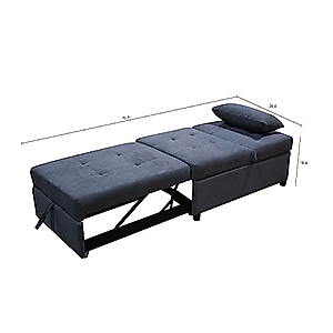 JINS&VICO Convertible Sleeper Sofa Bed, Pull Out Futon Sofa Bed with Adjustable Backrest and Pillow, 4 in 1 Folding Ottoman Single Lazy Sofa Chair for Living Room Office Studio Lounge, Dark Gray