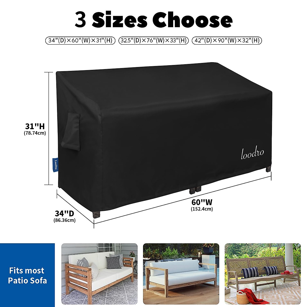 LooDro Patio Loveseat Covers, Outdoor Furniture Cover Waterproof, Heavy Duty 600D 90" W x 42" D x 32" H, Outdoor Sofa Cover with Air Vent