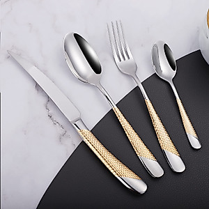 Zerophilo 16 Piece Silverware Set,Stainless Steel Flatware Set Spoon and Fork Set for 4,Kitchen Utensil Cutlery Set Mirror Finish Dishwasher Safe Gift Package (gold)