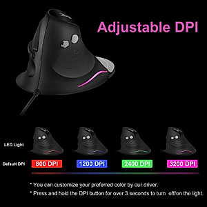 TRELC Vertical Ergonomic Optical Mouse with 6 Programmable Buttons, 800-3200 DPI, Removable Palm Rest, Reduces Wrist Pain, RGB Vertical Mice Wired for PC, Desktop, Laptop (Wired)