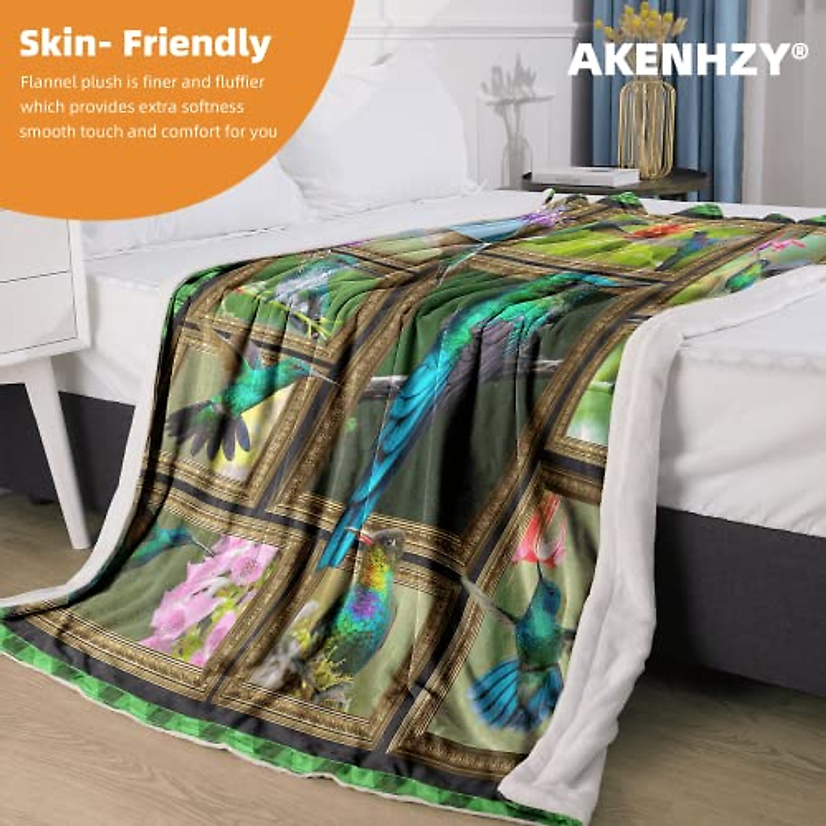 Hummingbird Gifts for Women Men, Hummingbird Print Fleece Throw Blanket, Soft Cozy Flannel Blankets and Throws for Couch Bed Sofa Room Decor, Lightweight Warm Plush Blanket for All Season 50" x 60"
