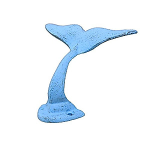 Handcrafted Nautical Decor Rustic Light Blue Cast Iron Decorative Whale Tail Hook 5" - Cast Iron Decoratio