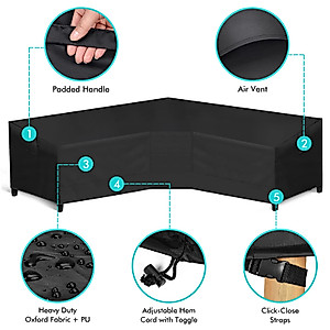 WLEAFJ Patio V-Shaped Sectional Sofa Cover Waterproof, Heavy Duty Outdoor Sectional Couch Cover, Lawn Patio Furniture Cover with Air Vent 89" L (on Each Side) x 33.5" D x 31" H, Black