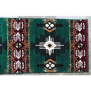 Champion Rugs Southwest Native American Navajo Aztec Tribal Indian Hunter Green Carpet Area Rug (2 Feet X 7 Feet Runner)