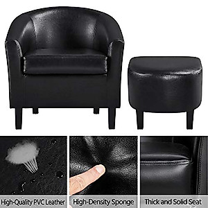 Yaheetech Lounge Chair Modern Chaise Lounge Armchair with Footstool Faux Leather Lounge Reading Chair with Footrest Black