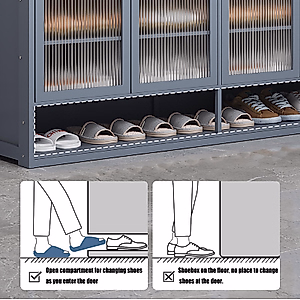 KONGKUNI Bamboo Shoe Cabinet with Doors, 8-Tier Shoe Storage Organizer with Adjust Shelves,Freestanding Shoe Rack,Wooden Shoe Cabinet for Entryway,Closet,Hallway