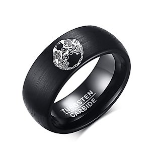 YLYYJ Personalized Viking Norse Tungsten Carbide Ring,Viking Runes Dragon Wolf Horns of Odin Celtic Knot Engraved Band Rings Custom Tree of Family Comfort Fit Ring Gift Jewelry,Size 7-12