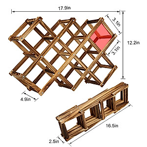 GADIEDIE 10 Bottles Capacity Foldable Free Standing Wooden Wine Rack Countertop Wine Racks,Storage Wine Rack, for Kitchen, Bars, Pantry, Wine cellars, Wine Storage cabinets ,Carbonized Wood Color