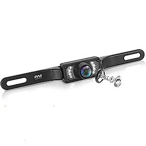 Pyle PLCM10 Rear View Backup Parking Reverse Camera, License Plate Mount, Weatherproof, Night Vision, Distance Scale Lines, Swivel Angle Adjustable Cam