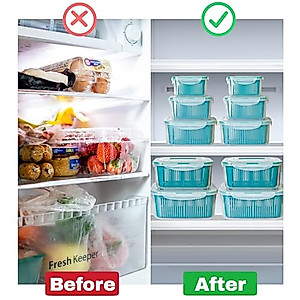 KIGI 5 PACK 204L Vegetable Fruit Storage Containers Set with Drain Basket and Lids for Salad Berry Lettuce Meat Fish