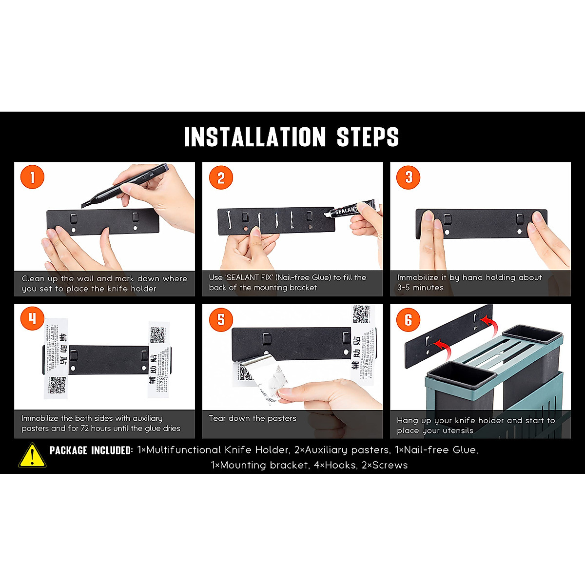 5 in 1 Knife Holder, Toooi Multifunctional Wall Mount Knife Blocks, Cutting Board Pot Lid Holder Countertop Organizer, Kitchen Storage Accessories, Tableware Flatware Caddy Utensil Holder, Pink
