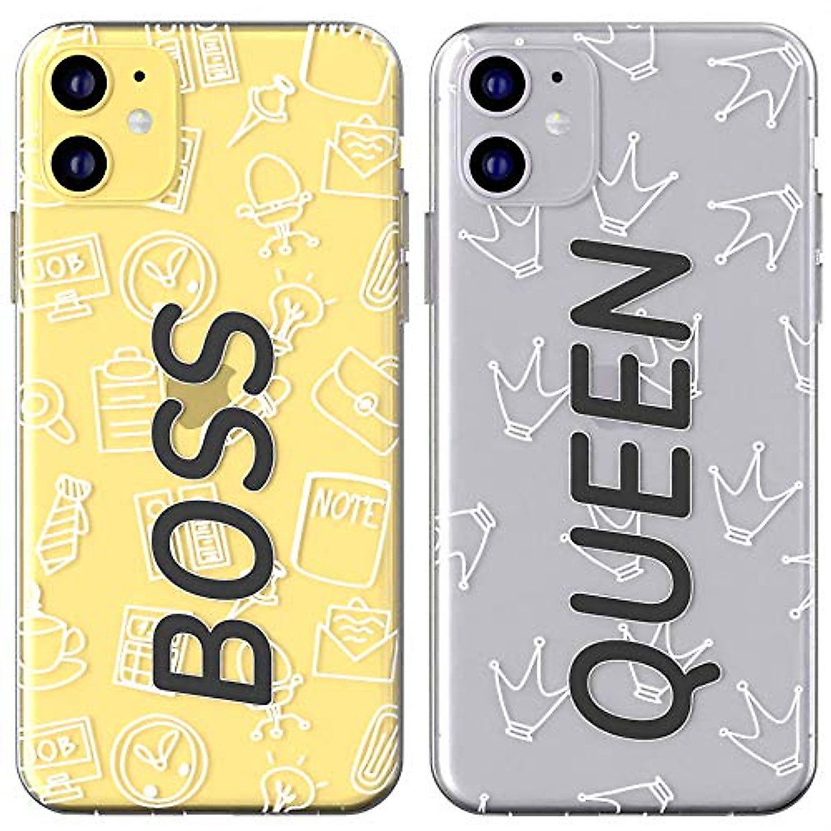 Toik Matching Couple Cases for Apple iPhone 11 Pro Xs Max Xr 10 X 8 Plus 7 6s 5s SE Cover Boyfriend Clear Lightweight Queen Basic Pattern Cute Protective Soulmate Boss Silicone Anniversary Simple