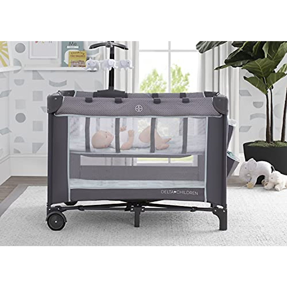 Delta Children LX Deluxe Portable Baby Play Yard With Removable Bassinet and Changing Table, Eclipse