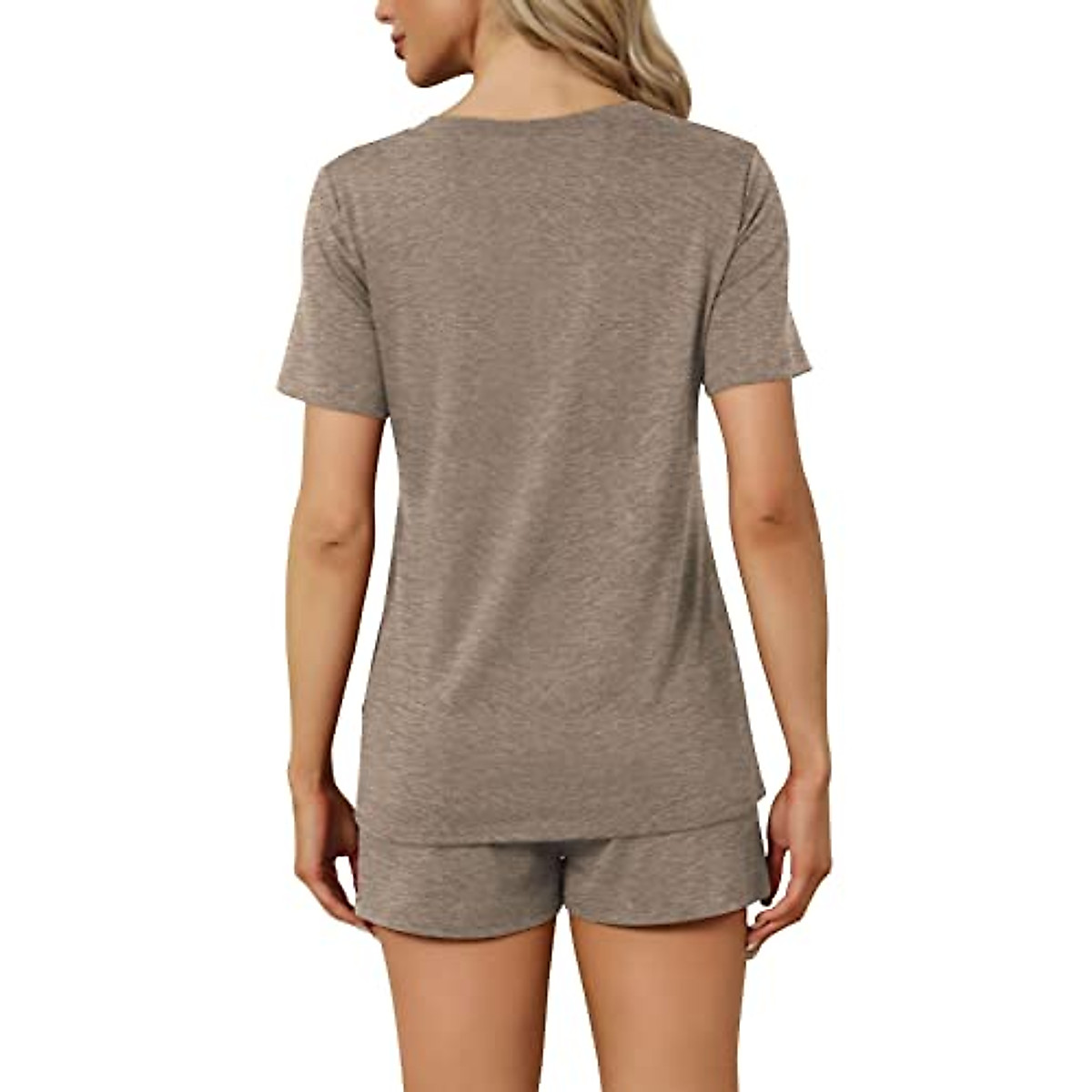 RUBZOOF Pajamas for Women Shorts Set V Neck Casual Summer Short Sleeve Lounge Sets Grey XL