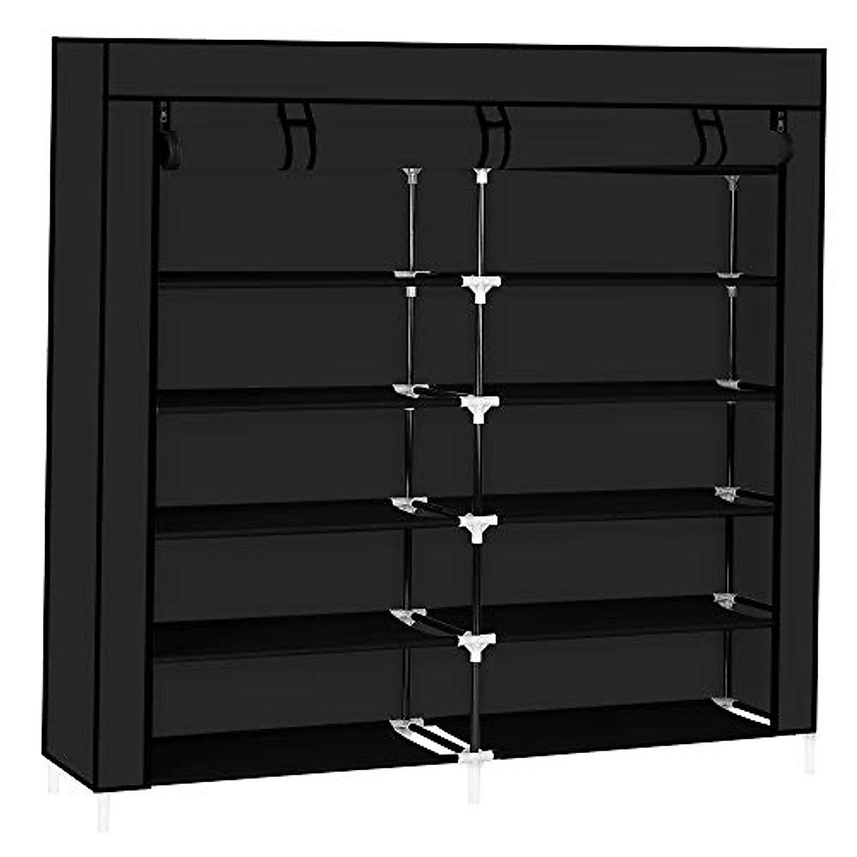 Vasitelan 7 Tier Shoe Rack Storage Organizer, Portable Double Row Shoe Rack Shelf Cabinet Tower for Closet with Nonwoven Fabric Cover (Black)