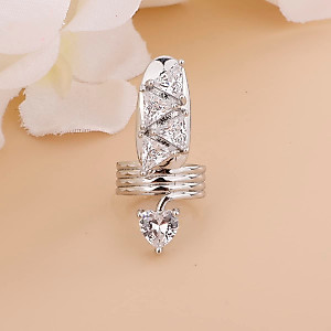 Xerling Dainty Gold Statement Fingertip Rings Cubic Zircon Rhinestones Rings for Finger Nail Tip Crystal Rings for Women Bling Finger Rings for Teen Girls (Type A-Silver)