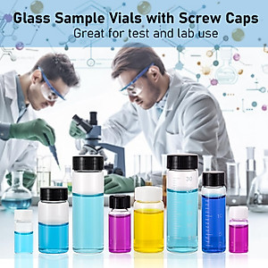 Njvial 28Pcs 30ml(1oz) Small Glass Vials with White Lids Lab Sample Vials Empty Refillable Perfume Travel Mini Glass Bottles with Screw Caps for Essential Oils