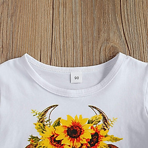 wdehow Toddler Baby Girl Clothes Set Long Sleeve Tassel T-Shirt Top Bottom Sunflower Flare Pants 2pcs Spring Summer Outfits (Yellow, 4-5T)