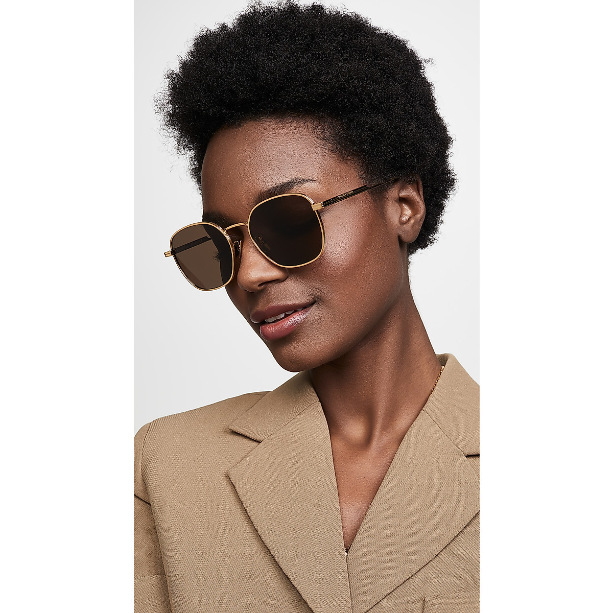Bottega Veneta Metal Ribbon Round Sunglasses, Gold/Gold/Brown, One Size
