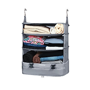 CHOBOND Travel Luggage Organizer Portable Hanging Travel Shelves Bag Multiple Compartments Packing Cube Organizer for Carry on Closet Suitcase Gray