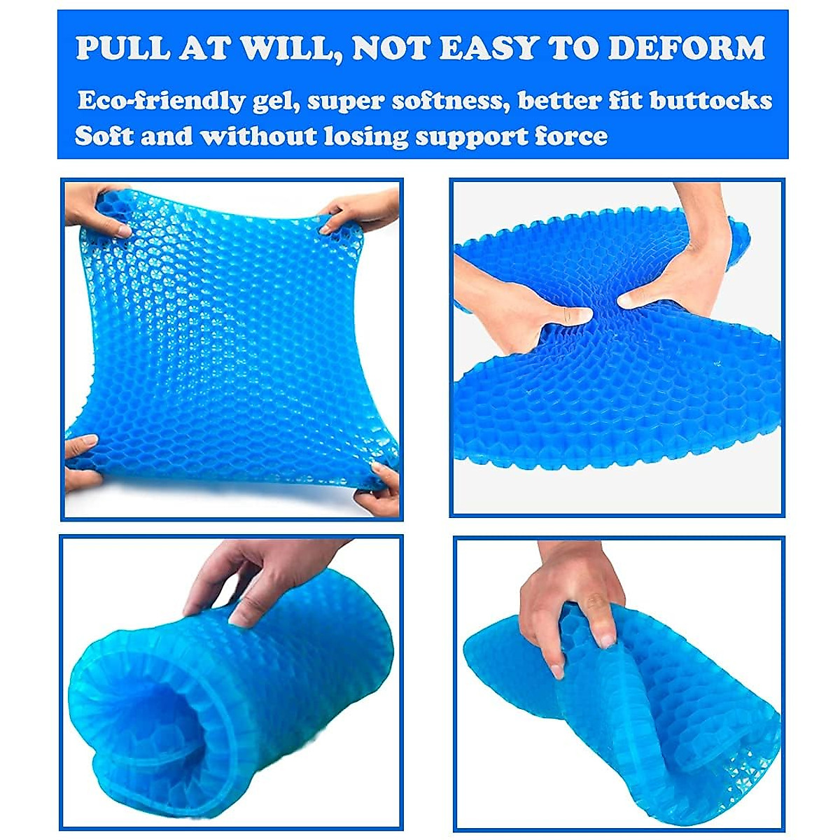 Renyqatt Gel Seat Cushion,with Non-Slip Cover,1.65inch Double Thick Office Chair Seat Cushion,Breathable Honeycomb Pain Relief Sciatica Egg Crate Cushion for Office Chair Car Wheelchair