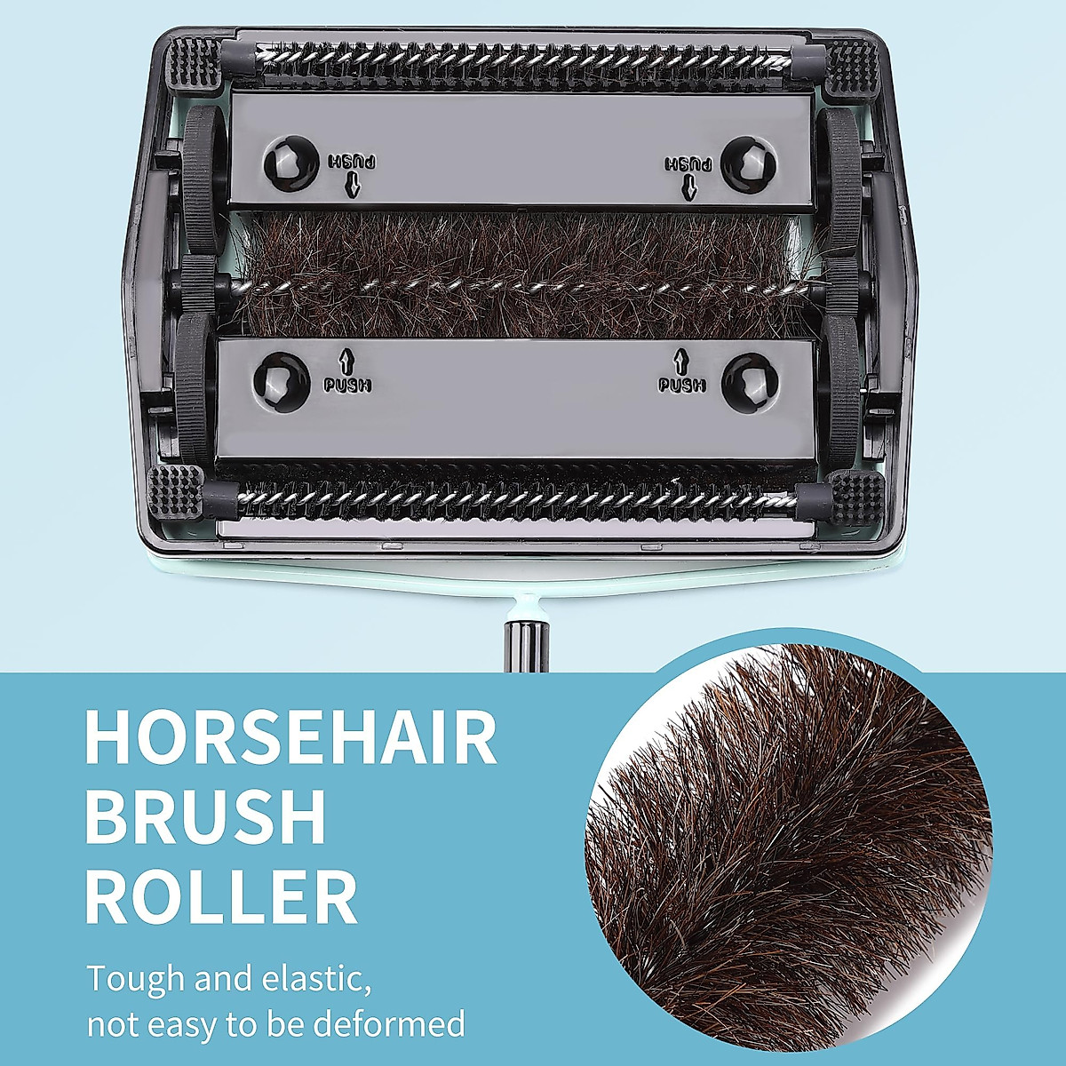 DALIPER Carpet Sweeper Broom Non Electric with Horsehair Roller, Electrostatic Floor Brush Manual Push for Cleaning Pet Hair, Loose Debris, Lint on Rug (Avocado Green)