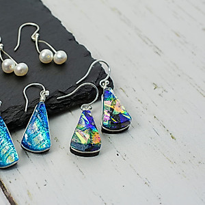 Window Waterfalls Earrings Nickel Free Dichroic Glass Dangles RZ19 - Kaleidoscope