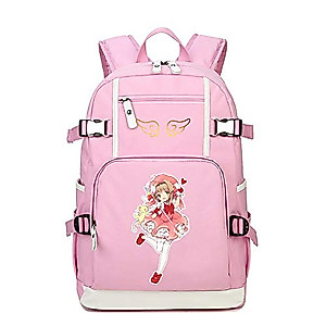 Anime Card Captor Pink Cute Travel Backpack SAKURA Kawaii Women Shoulder Bags Oxford Laptop Daypack(6)