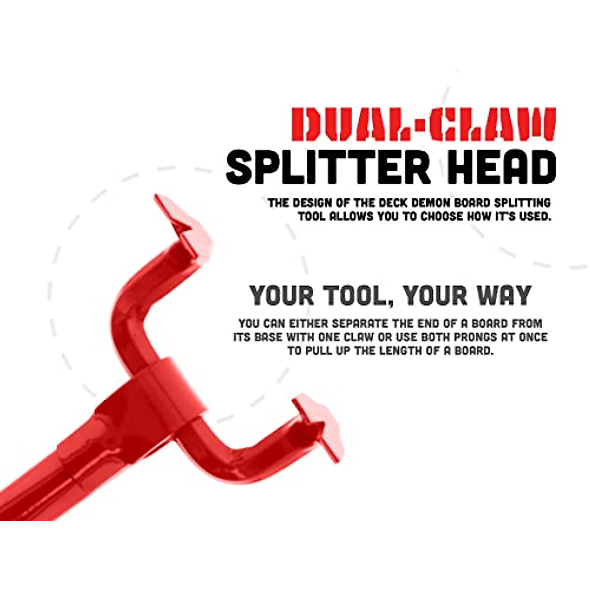 Deck Demon Wrecking Bar - 44 Inch Steel Deck Board Remover Tool - Save Time Removing Old Boards and Breaking Pallets - Heavy Duty, Non-Slip Handle with Dual Claw Head Nail Puller - Red, DD-201