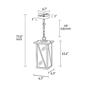 Outdoor Pendant Light Fixture, Farmhouse Exterior Hanging Lights with Water Ripple Glass, Black Ceiling Outdoor Rectangle Hanging Lantern Light for Front Door, Entry, Porch, and Gazebo