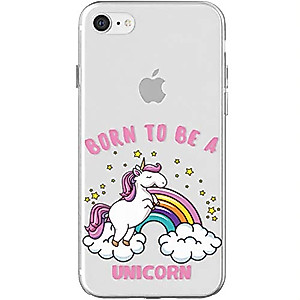 Toik Slim TPU Case for Apple iPhone 11 Pro Xs Max Xr 10 X 8 Plus 7 6s 5s SE Cute Print Funny Born to be a Unicorn Design Girls Women Quote Cover Silicone Lightweight Gift Flexible Protective Clear
