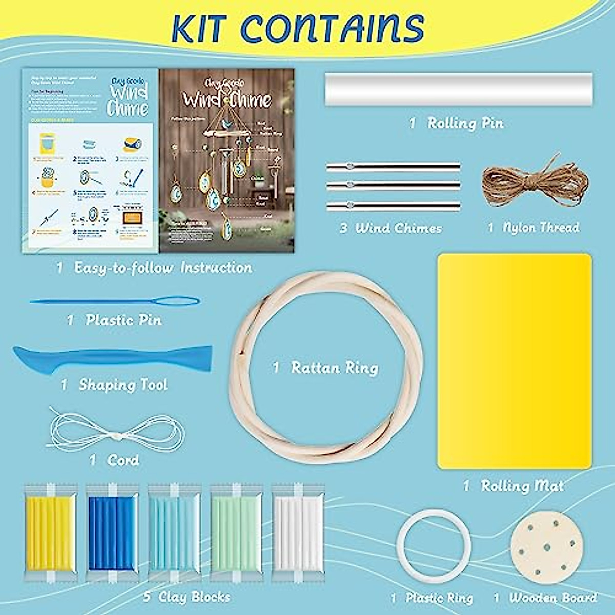 EDUMAN Make Your Own Clay Geodes Wind Chime for Home Garden Decoration, Arts and Crafts for Kids Ages 8-12, Wind Chime Craft Kit for Kids Learning & Educational Project Birthday Gifts for Boys & Girls