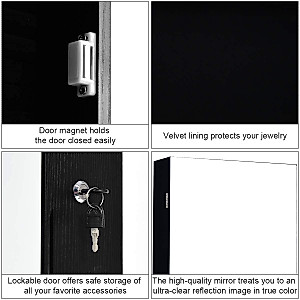 Giantex Jewelry Armoire Wall Door Mounted, Lockable Jewelry Cabinet with 47.2''H x 16''W Full Screen Mirror, Large Storage Jewelry Organizer Jewelry Box with Full Length Mirror (Black)