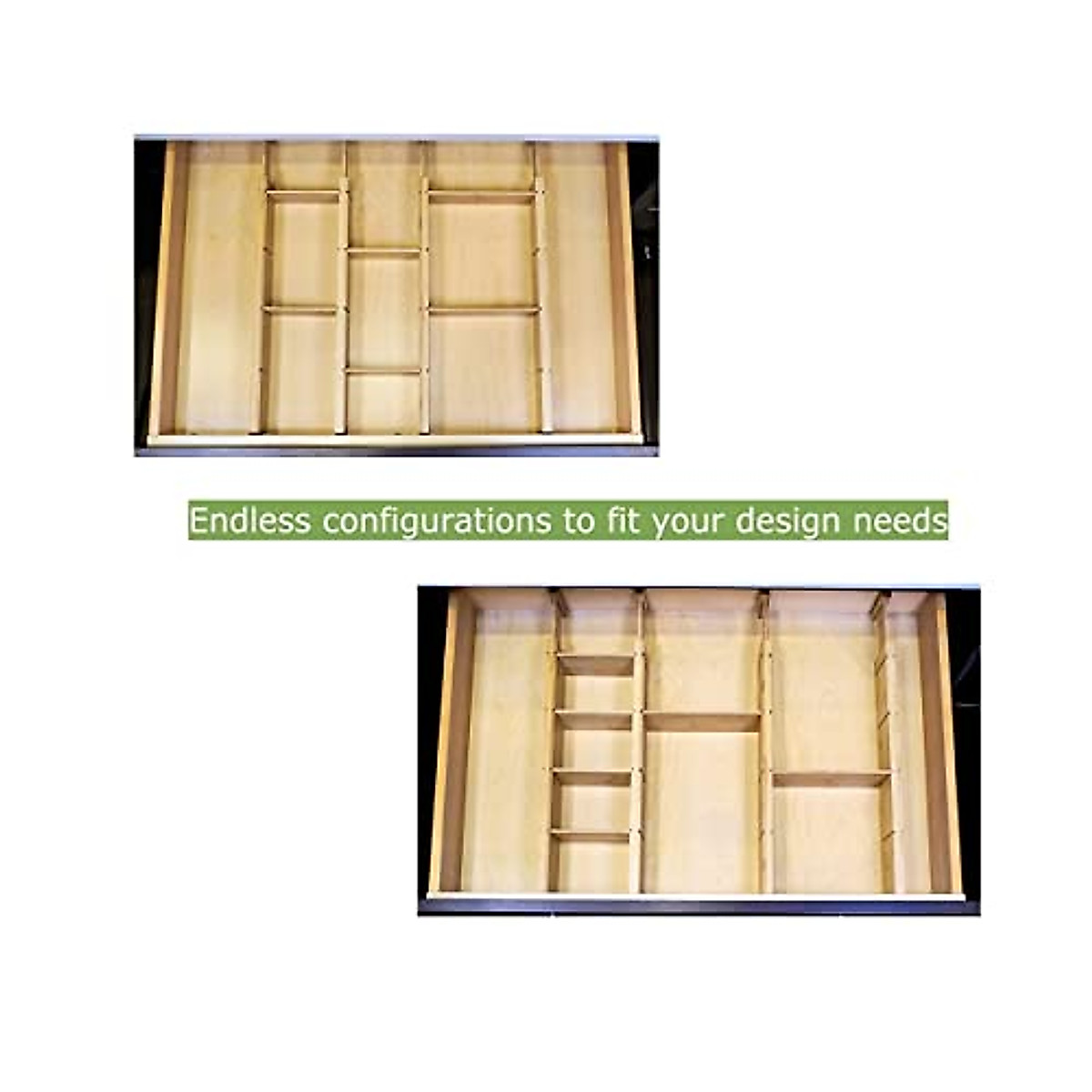 BamBamBoo Adjustable 17-22in Bamboo Dividers Organizers with 9 Inserts, Expandable Spring Loaded Drawer Dividers for Kitchen, Dresser, Bedroom, Bathroom, Office, and Garage (4 Pack)