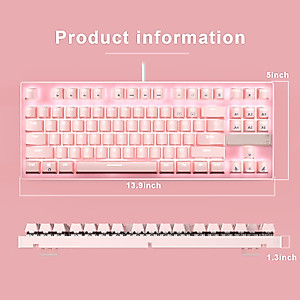 Anivia Mechanical Gaming Keyboard, MK1 Wired LED Backlit Keyboard with 87 Keys Compact Computer Keyboard for Mac PC Laptop, Cute Pink Keyboard - Blue Switches